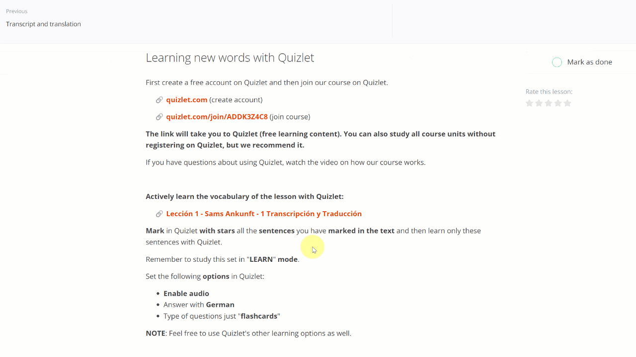 Quizlet | New Words | Marcus Language Academy